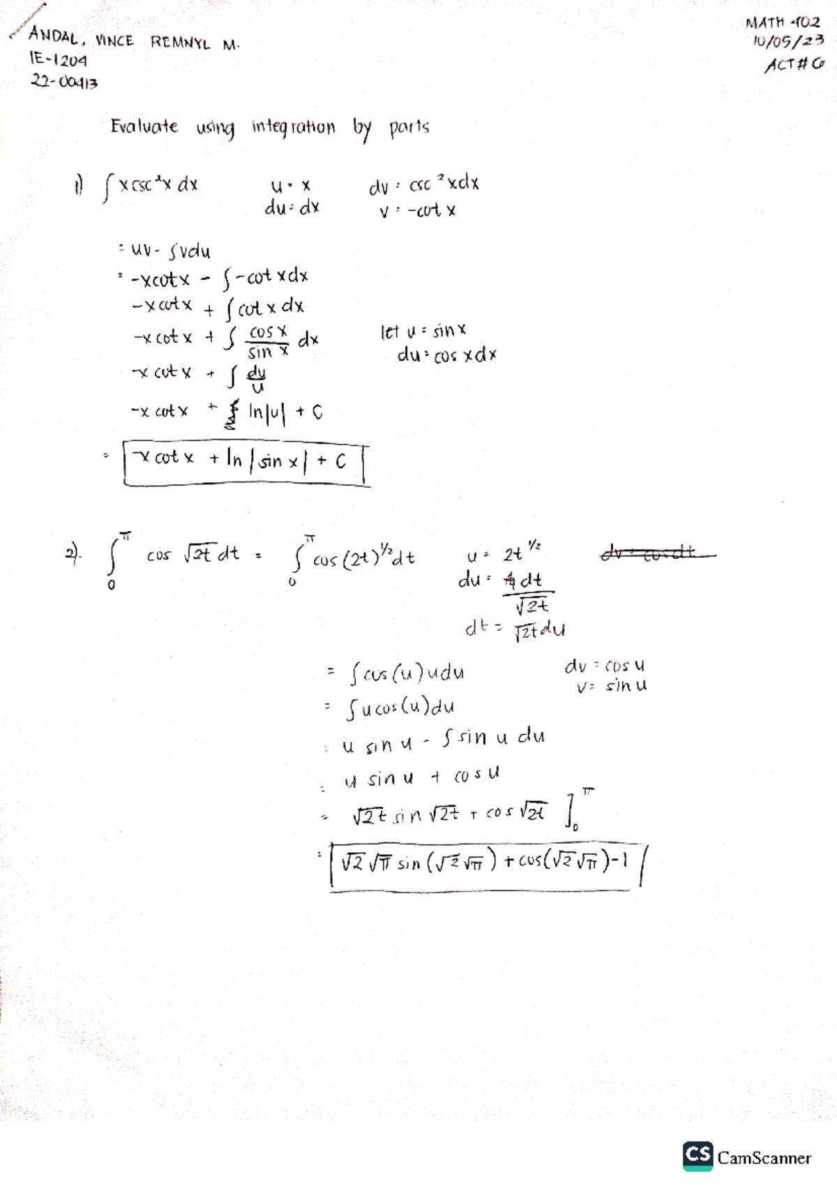 Integ-ACT-6 merged - Integral Calculus - CamScanner CamScanner CamScanner CamScanner - Studocu