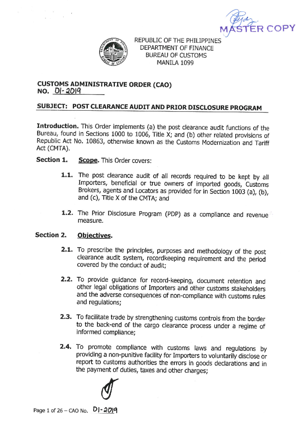 Cao-01-2019 Post Clearance Audit and Prior Disclosure Program ...