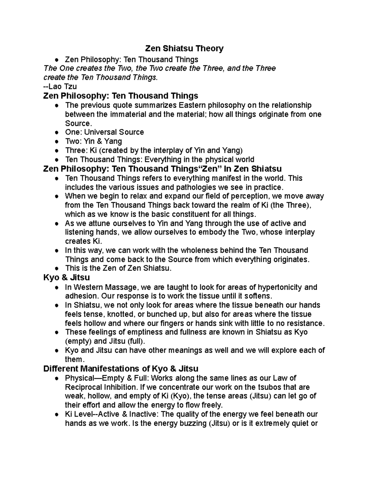 Eastern Lecture 7 - Zen Shiatsu Theory Zen Philosophy: Ten Thousand ...
