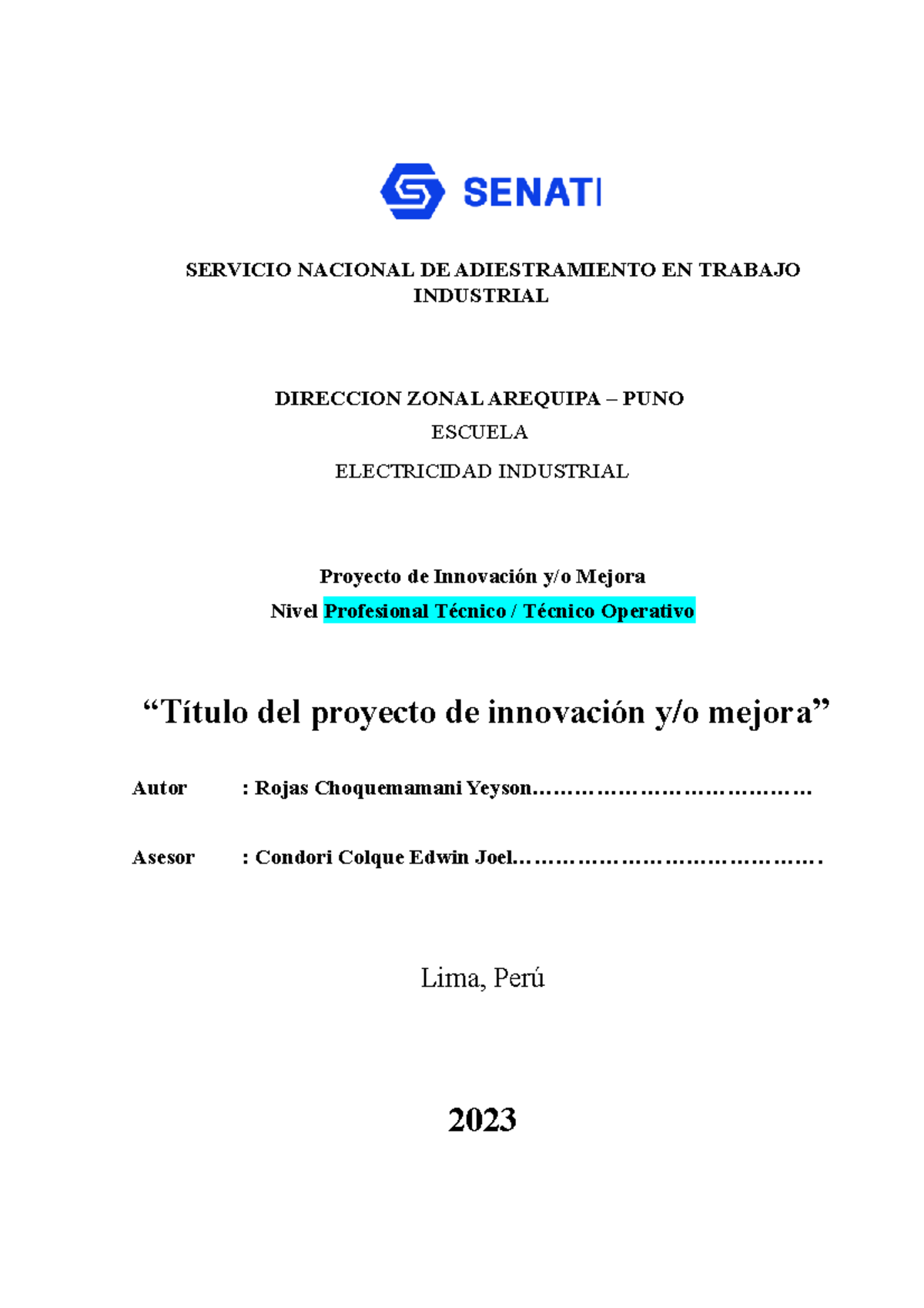 Proyecto de Innovacion Senati - SERVICIO NACIONAL DE ADIESTRAMIENTO EN ...