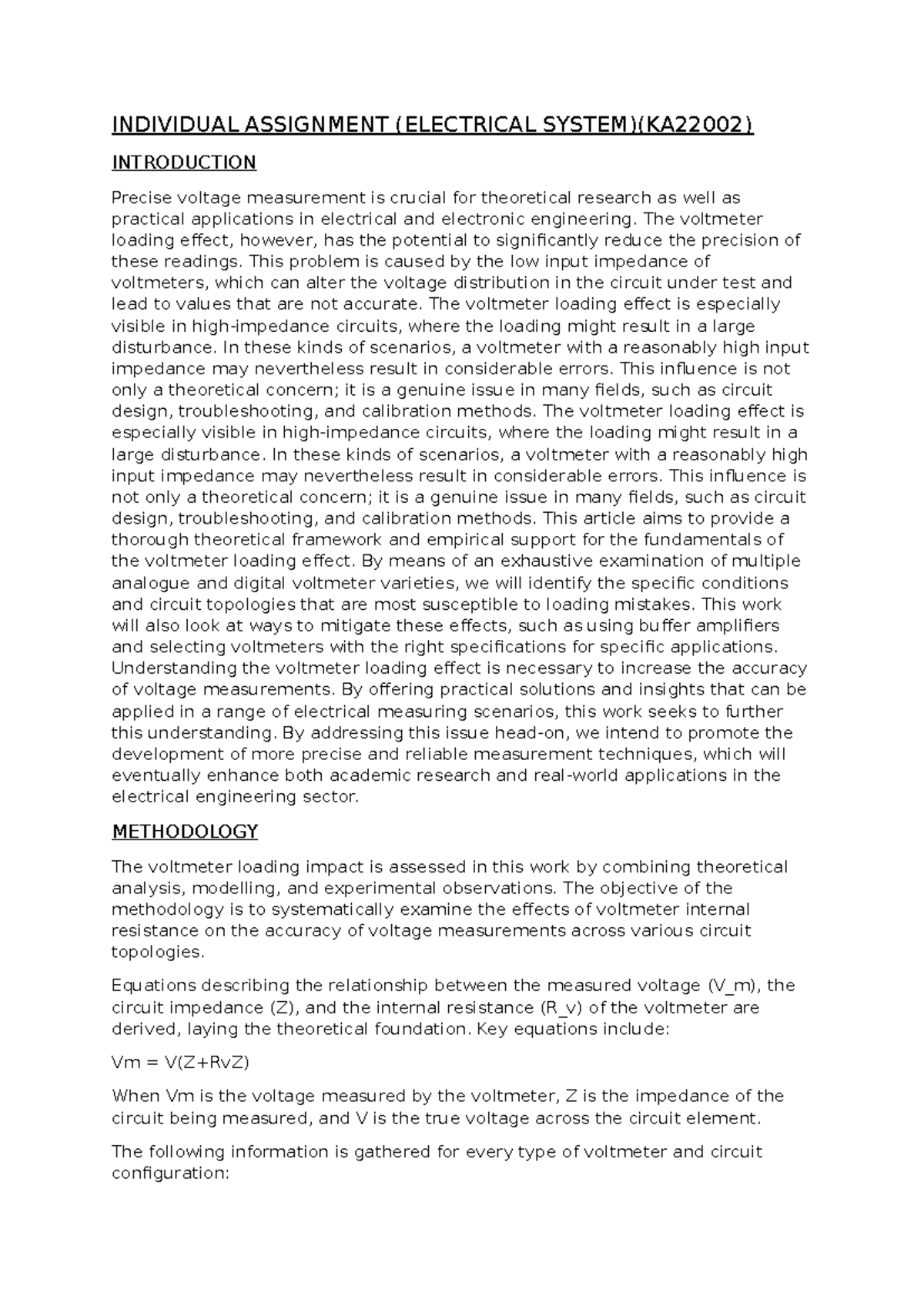 Electrical assignment - INDIVIDUAL ASSIGNMENT (ELECTRICAL SYSTEM ...