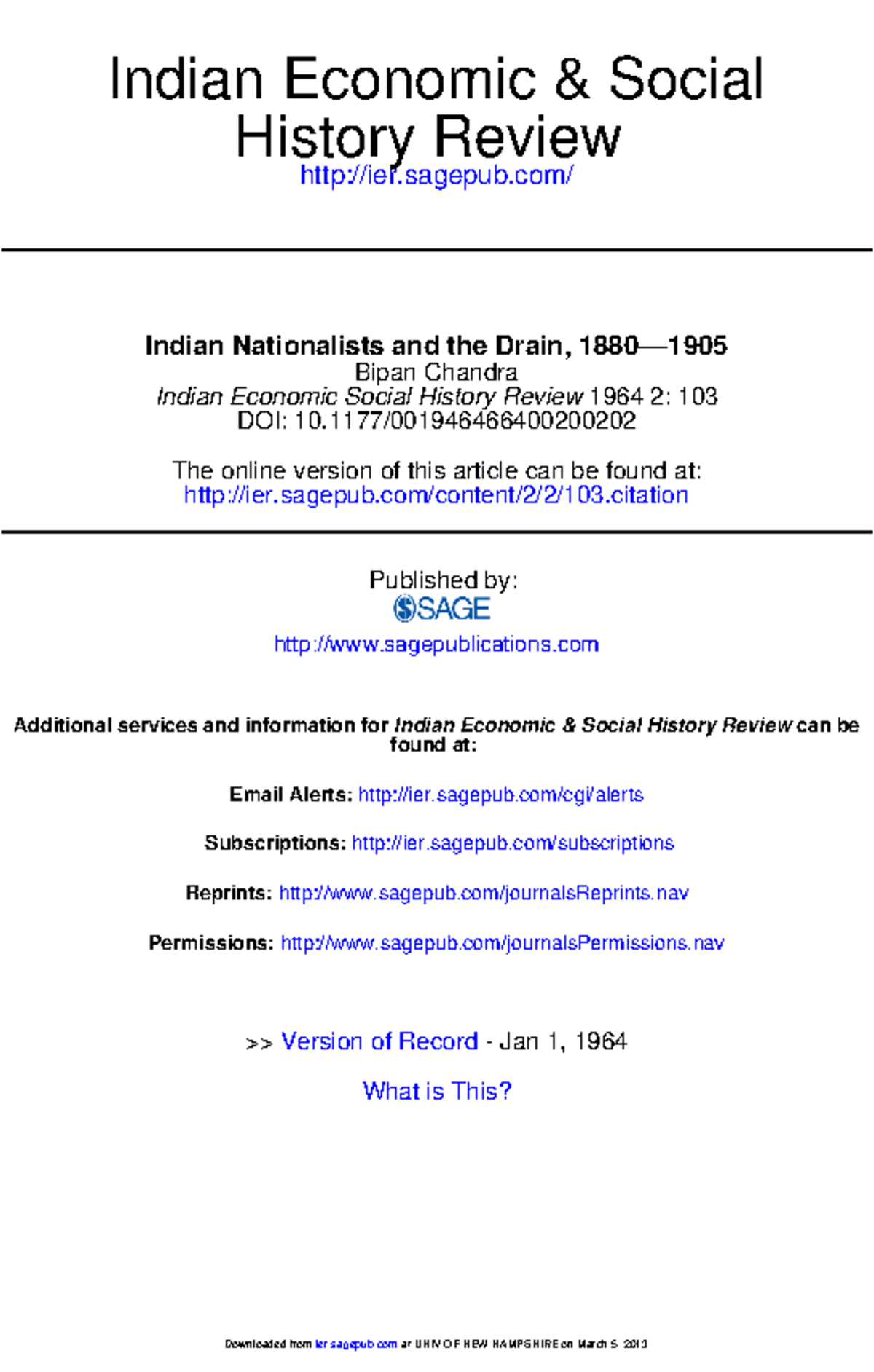 Drain Bipan chandra 1965 - ier.sagepub/ History Review Indian Economic ...