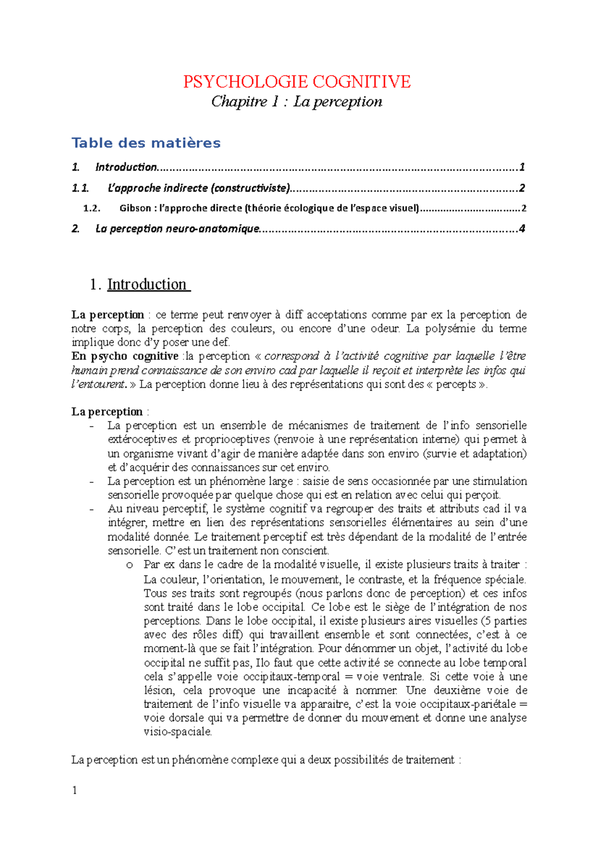 Chapitre 1 : La perception psychologie cognitive - PSYCHOLOGIE ...