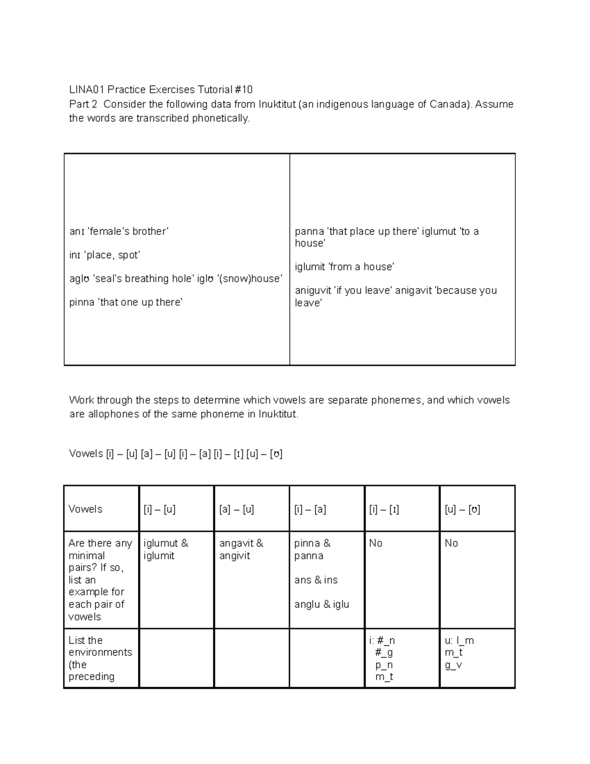 LINA01 Tutorial 10 Practice - LINA01 Practice Exercises Tutorial # Part ...