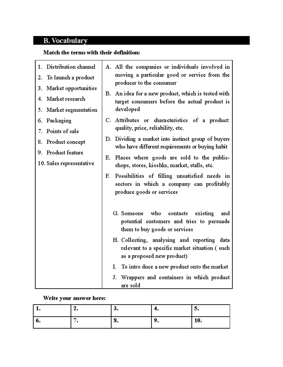 Bài tập Unit 5 new - Marketing chapter - B. Vocabulary Match the terms ...