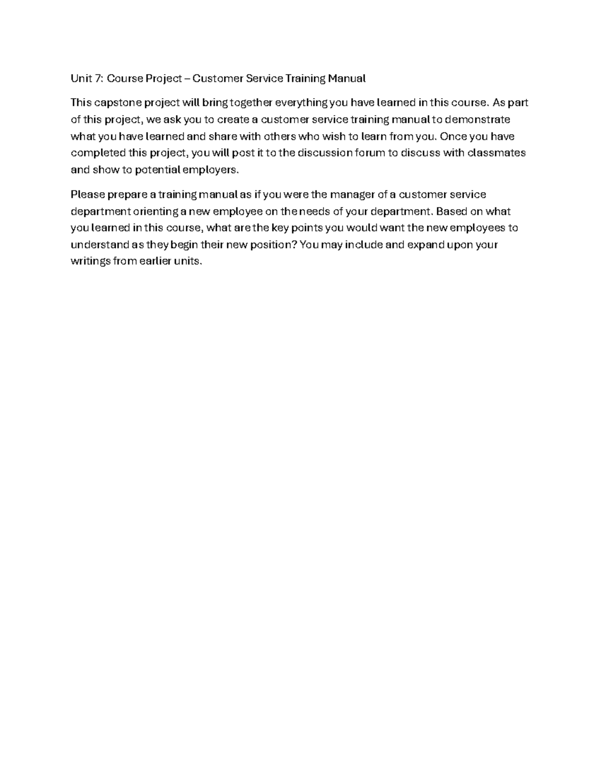 Unit 7 Course Project – Customer Service Training Manual - Unit 7 ...