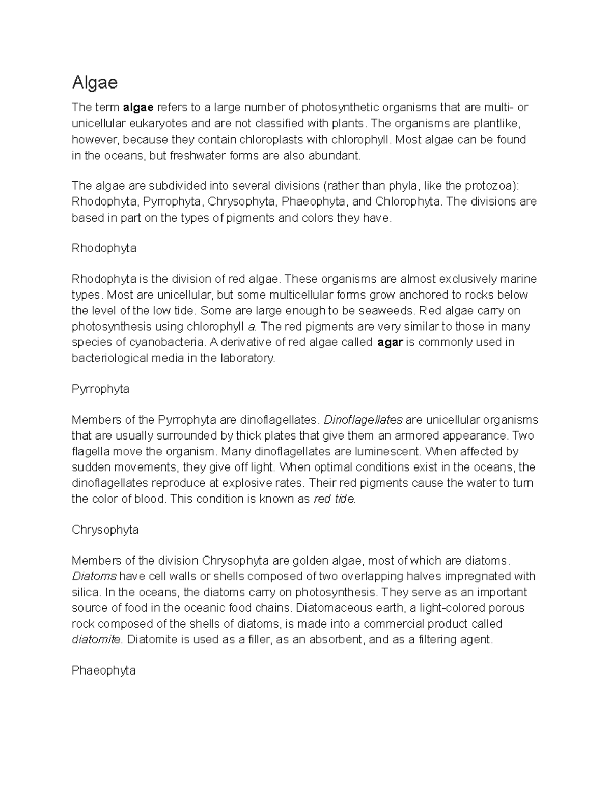 Algae - Algae The term algae refers to a large number of photosynthetic ...