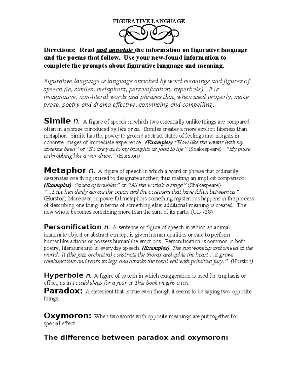 Figurative Language assignment for Log - Directions: Read and annotate ...