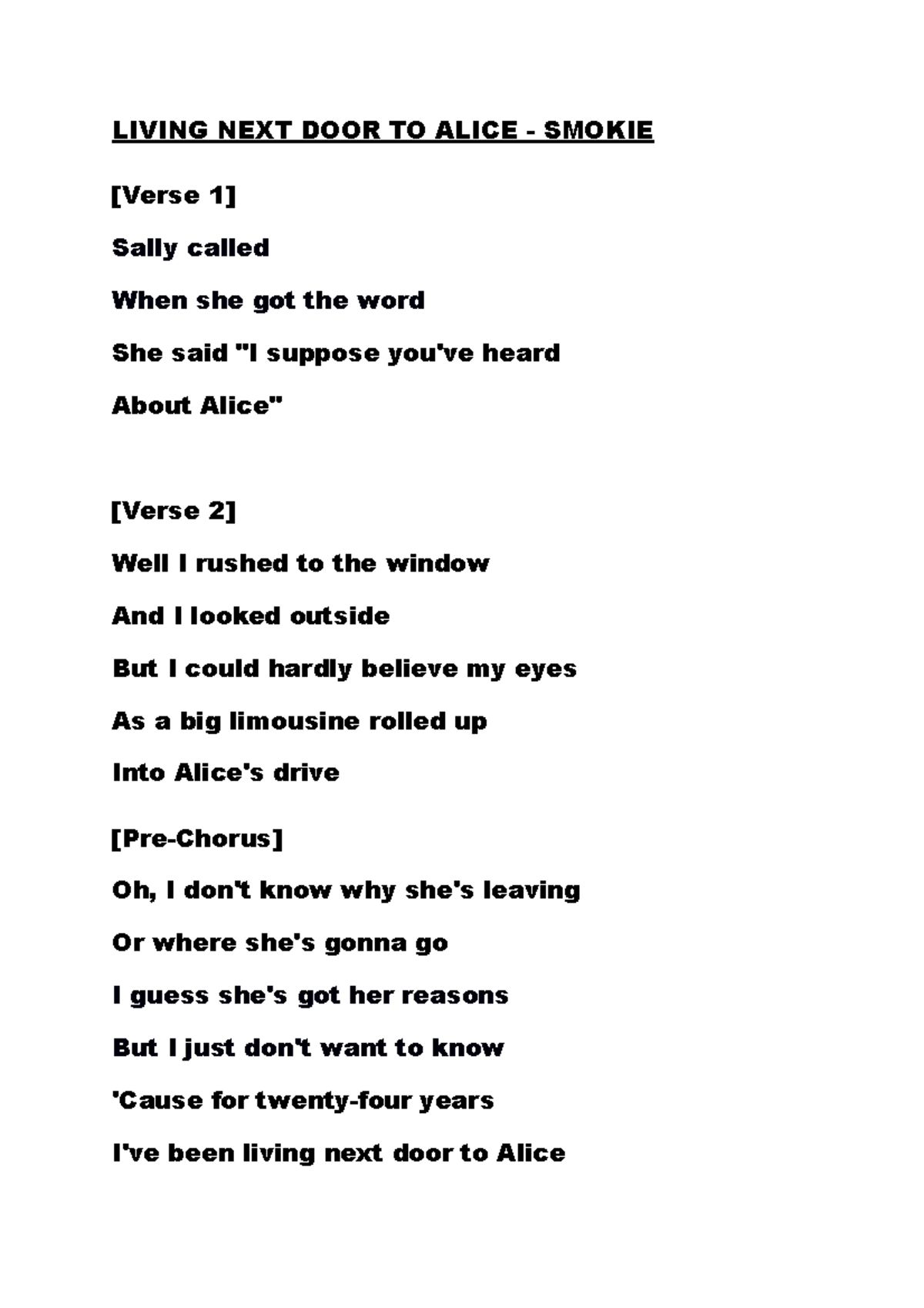 Living NEXT DOOR TO Alice - LIVING NEXT DOOR TO ALICE - SMOKIE [Verse 1 ...