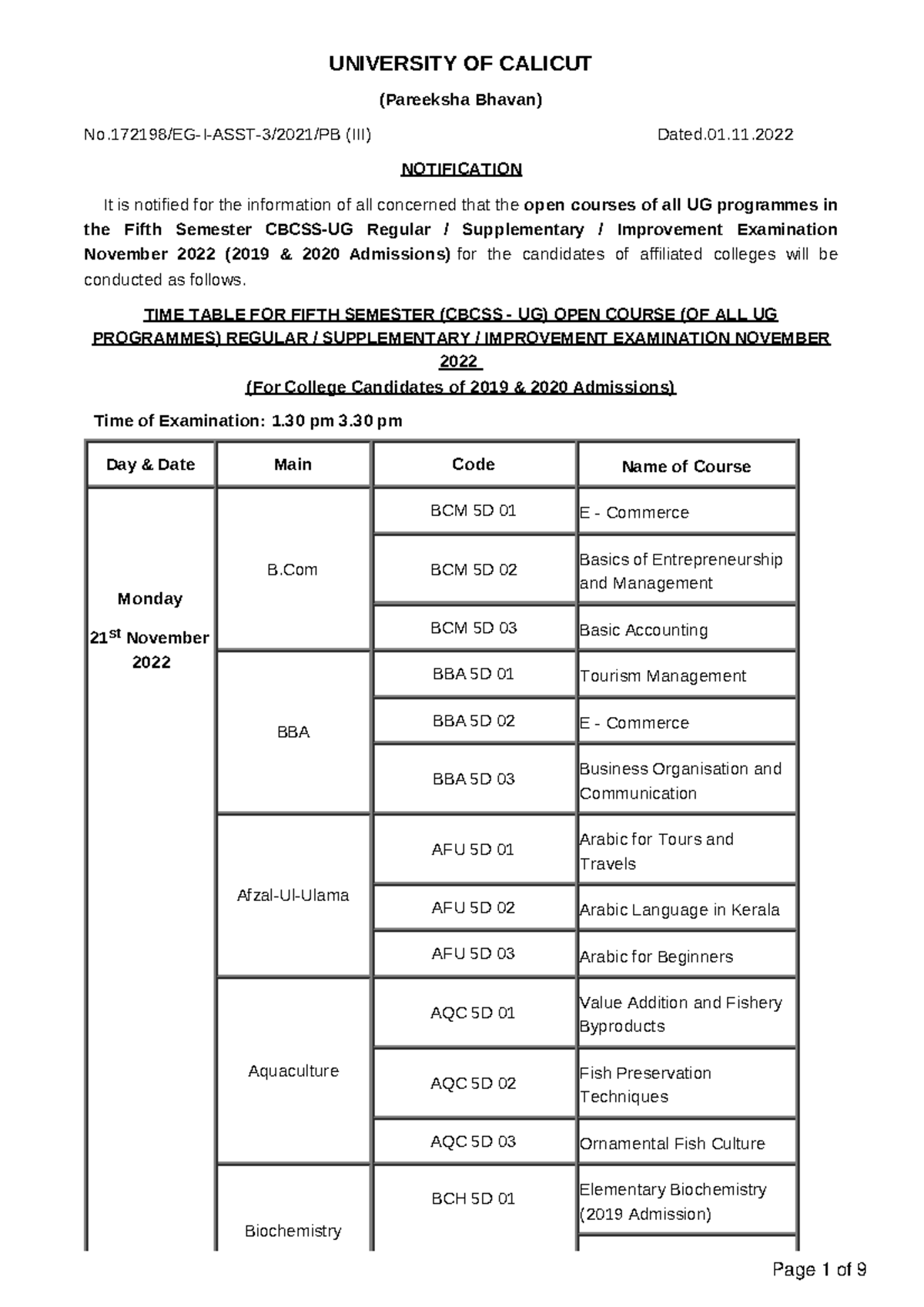TT-Vth sem open course Cbcss - UNIVERSITY OF CALICUT (Pareeksha Bhavan ...