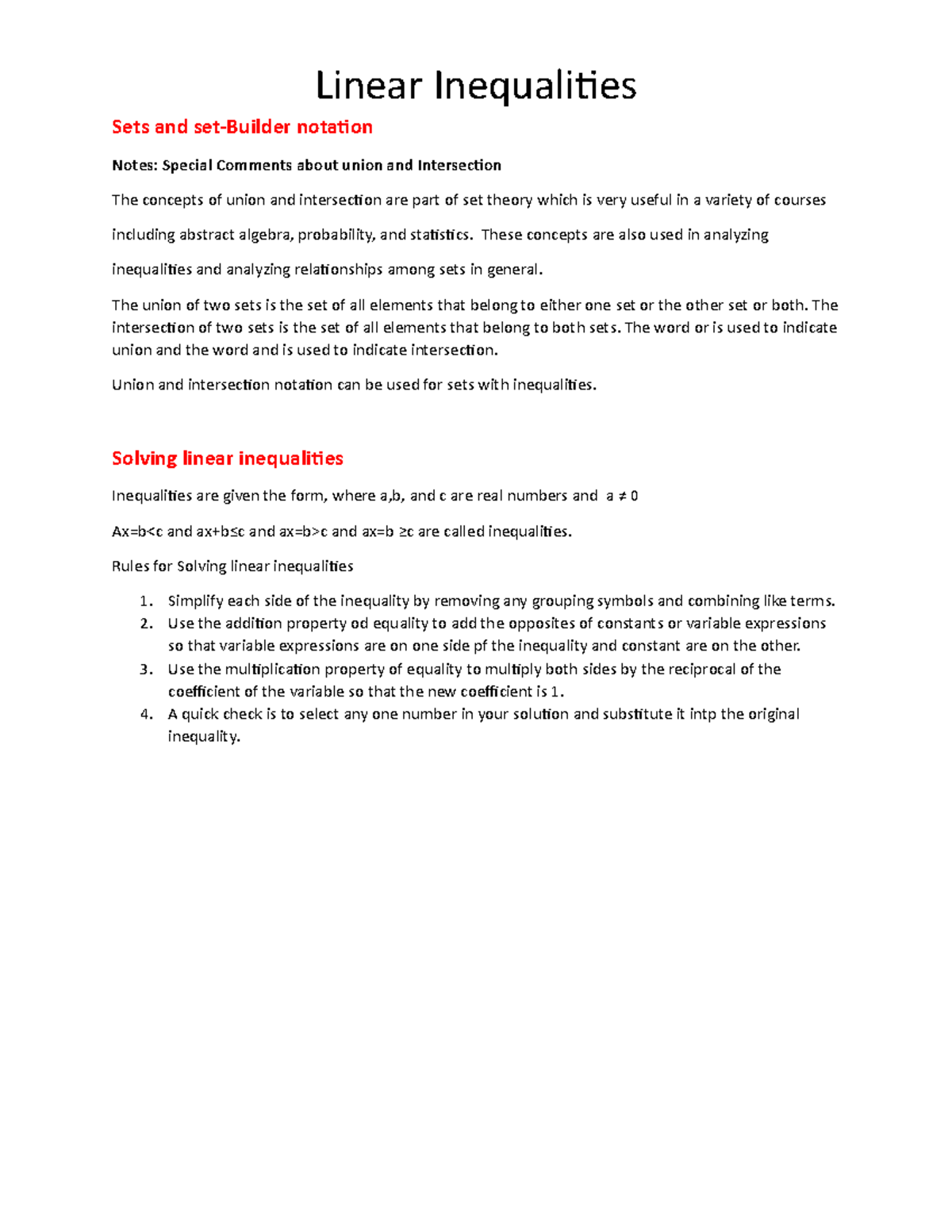 Linear Inequalities - Linear Inequalities Sets and set-Builder notation ...