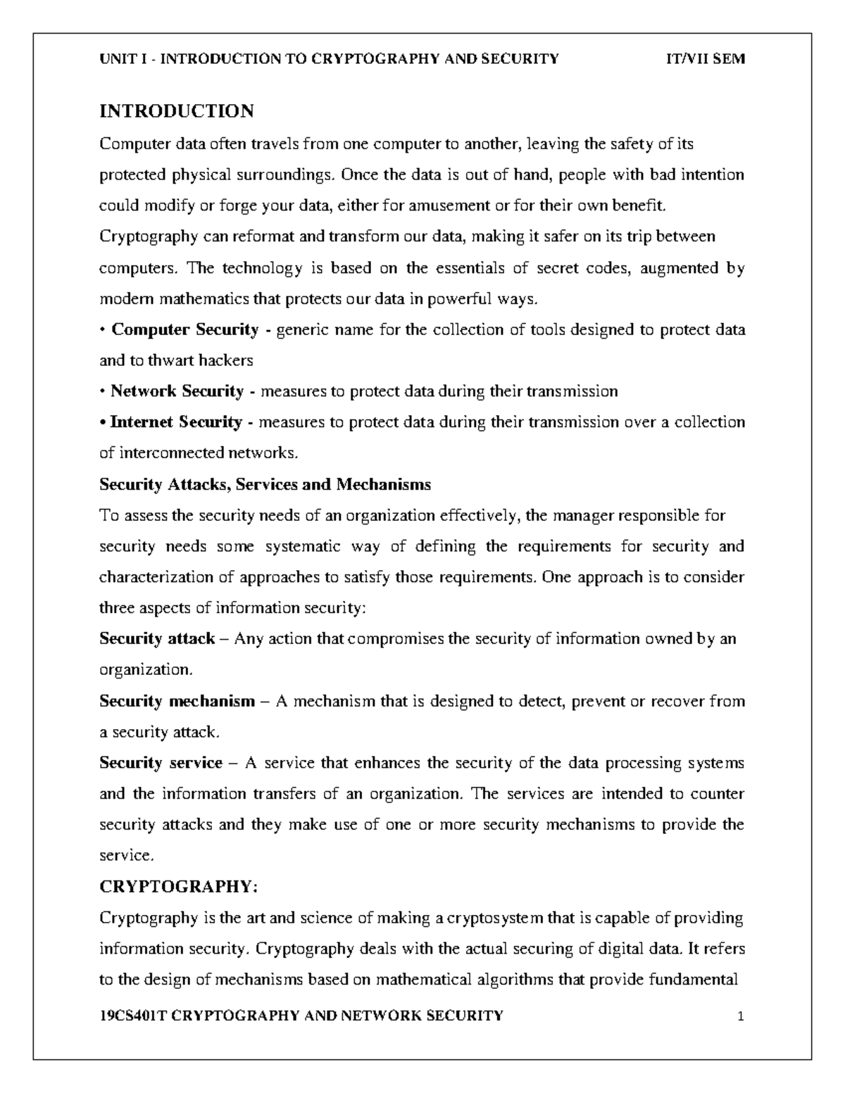 UNIT I Notes CNS Important INTRODUCTION Computer Data Often Travels unit-i-notes-cns-important-introduction-computer-data-often-travels