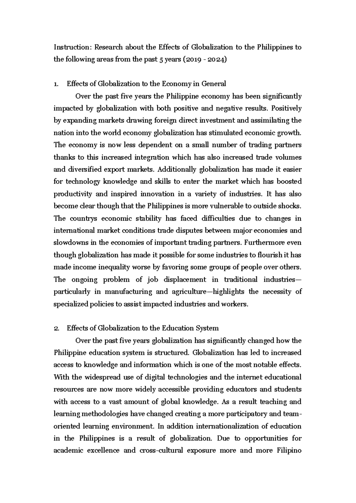 Contemporary - Instruction: Research about the Effects of Globalization ...