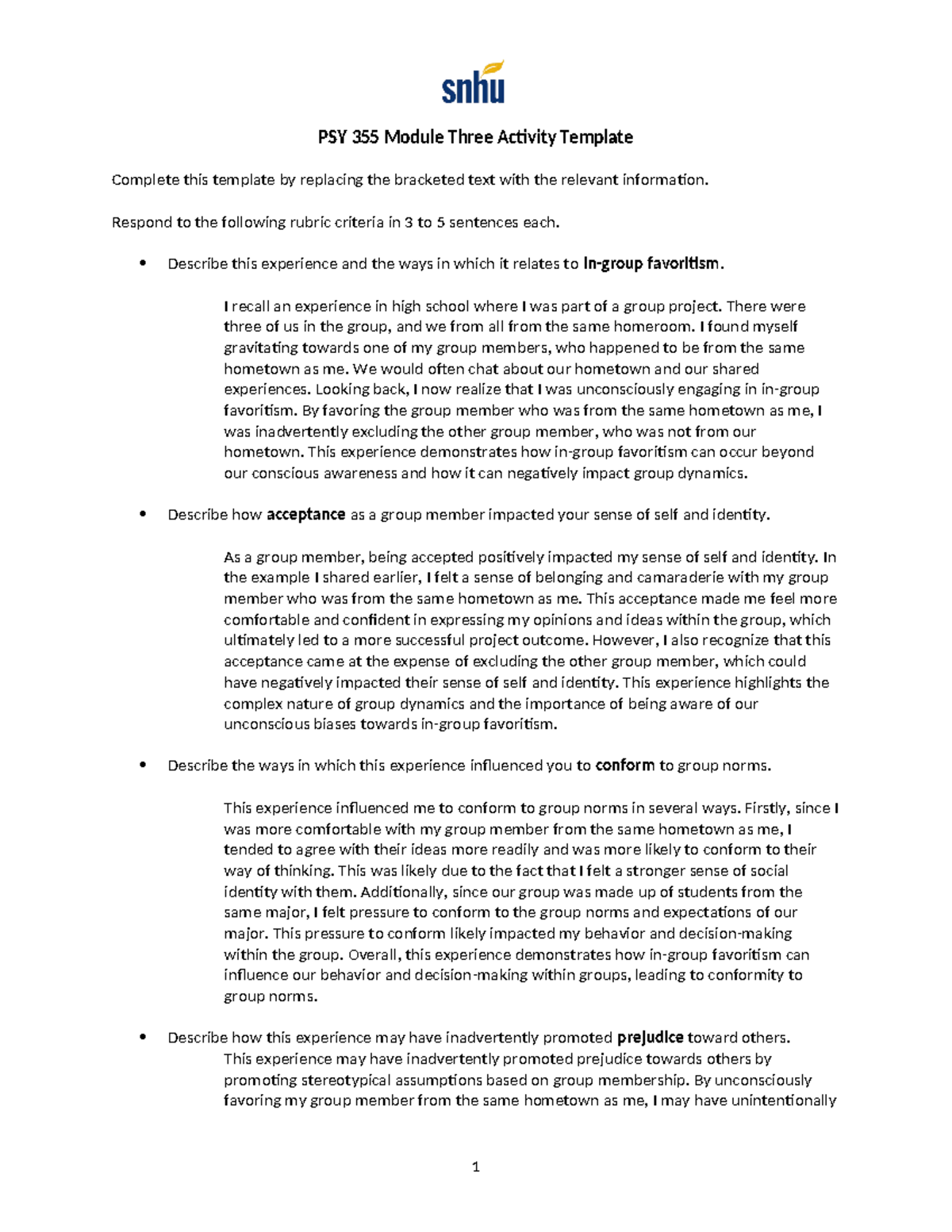 PSY 355 Module Three Activity Template - PSY 355 Module Three Activity ...