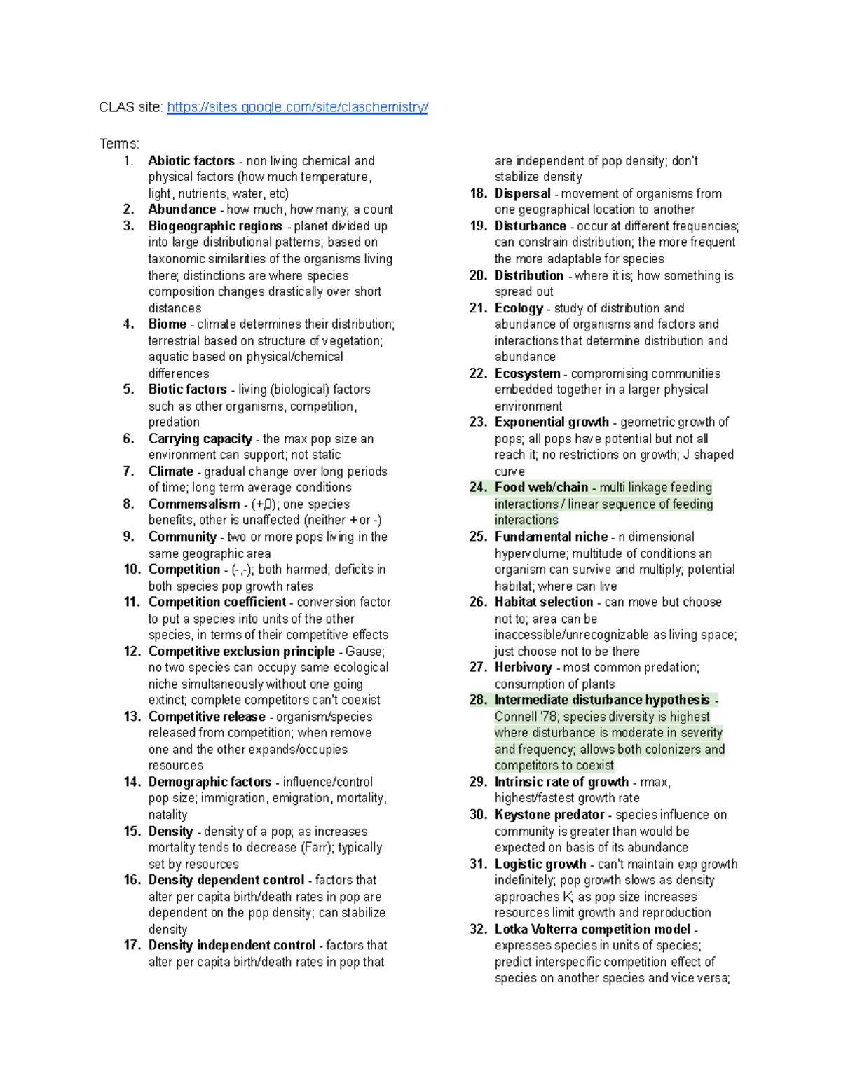 Ecology Study Guide - CLAS site:sites.google/site/claschemistry/ Terms ...