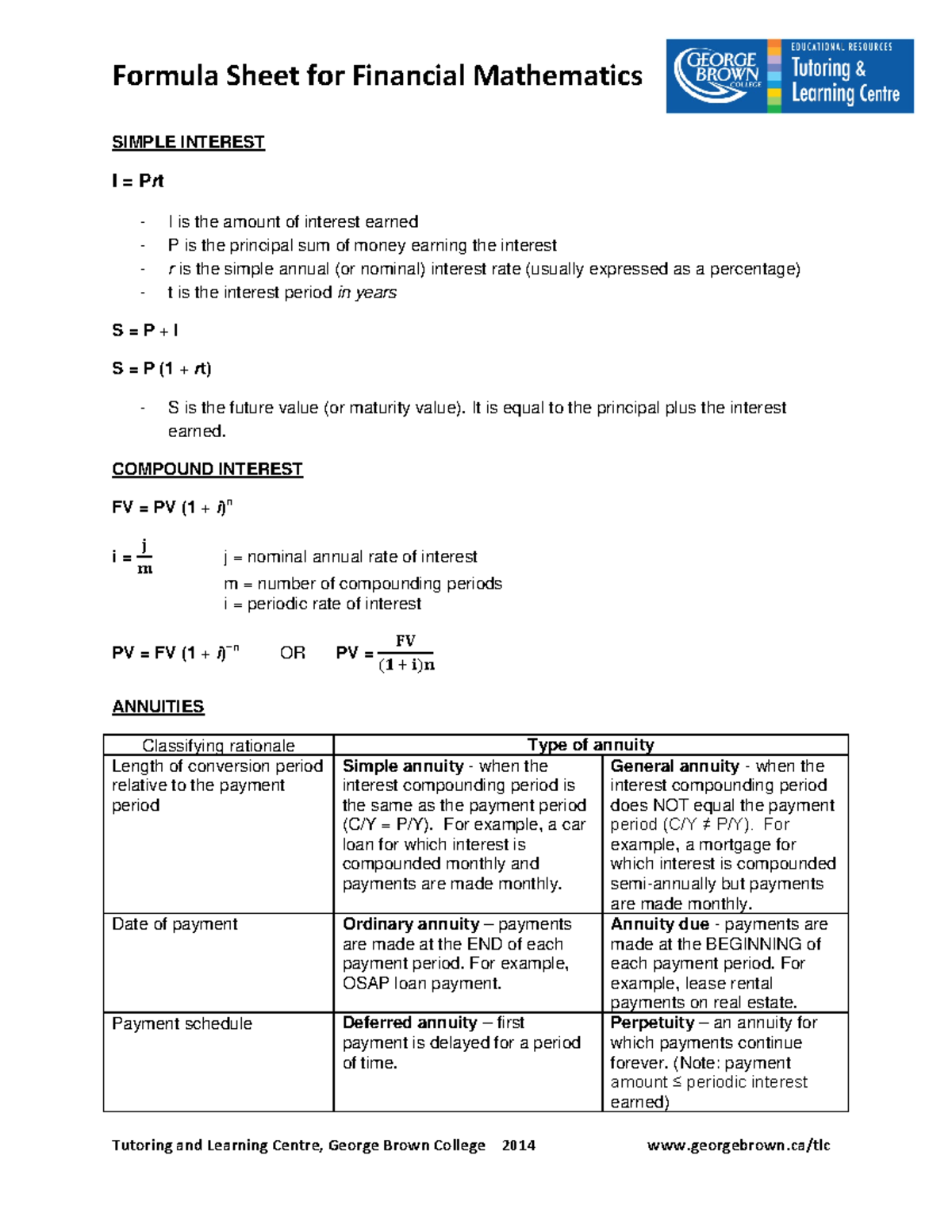 Formula sheet for financial mathematics - Formula Sheet for Financial ...