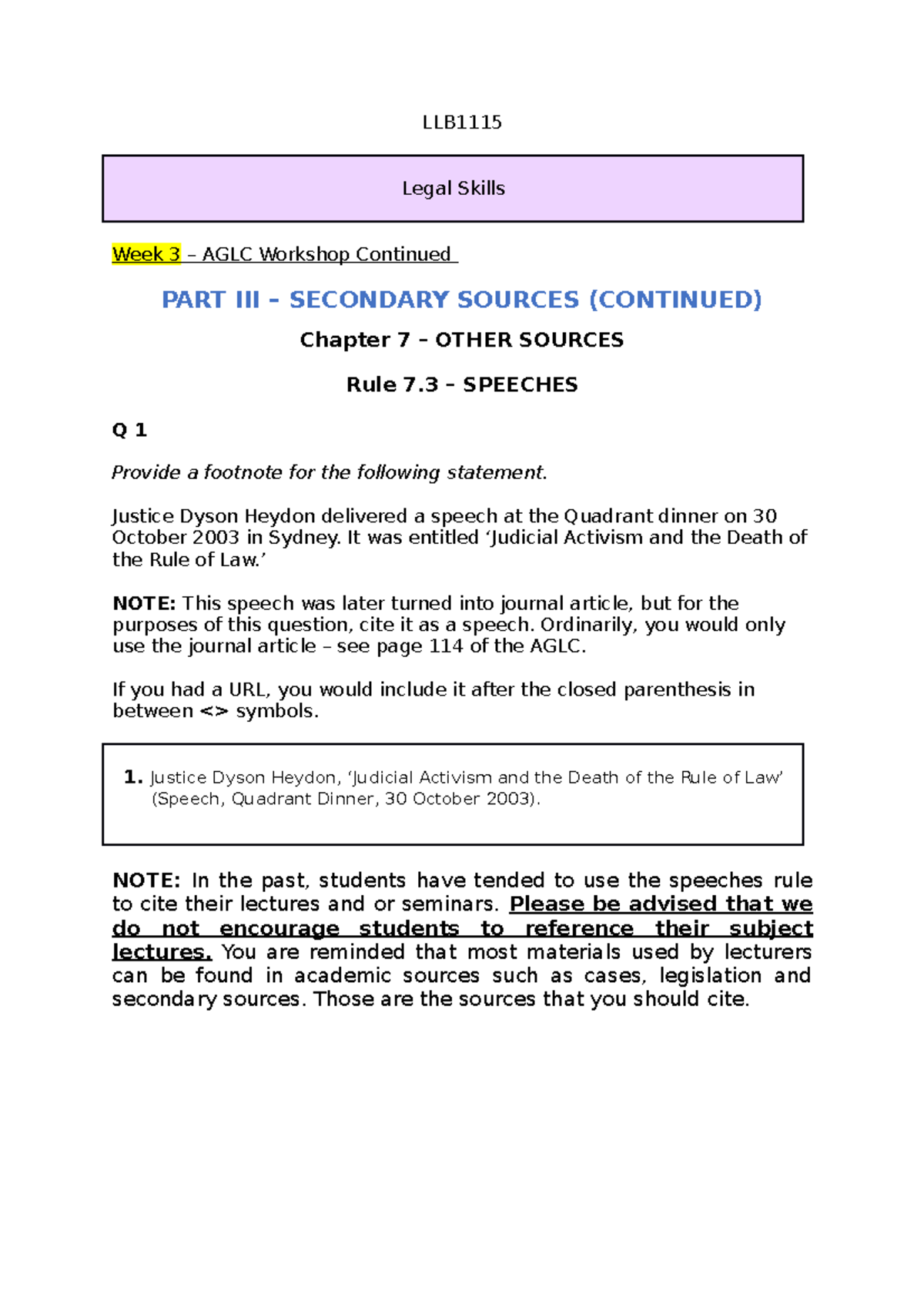 LLB1115 - Week 3 - Week 3 Tutorial Work - LLB Legal Skills Week 3 ...