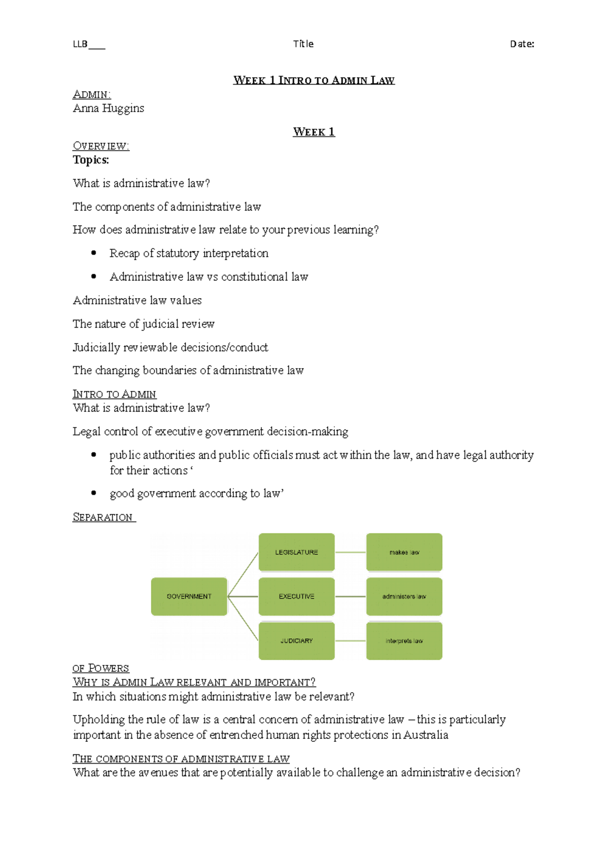 Intro to Admin Law Notes - LLH206 - QUT - Studocu
