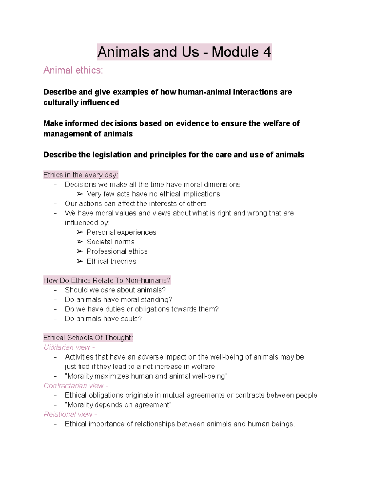 Animals and Us - Module 4 - “Morality grows out of our relationship ...