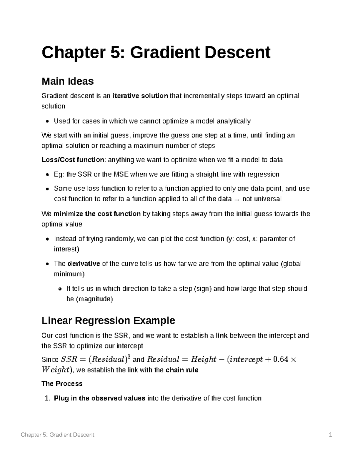 Chapter 5 Gradient Descent - Chapter 5: Gradient Descent Main Ideas ...