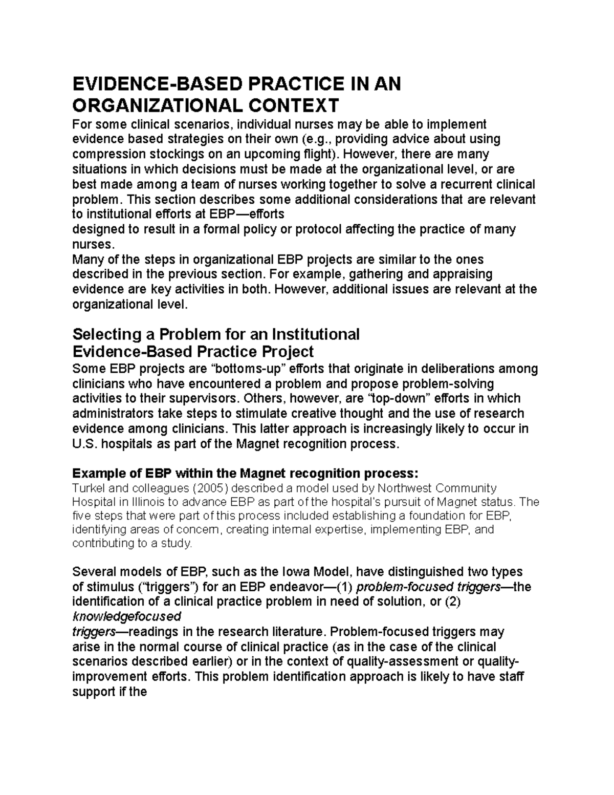 Evidence-Based Practice in an organizational context - EVIDENCE-BASED ...