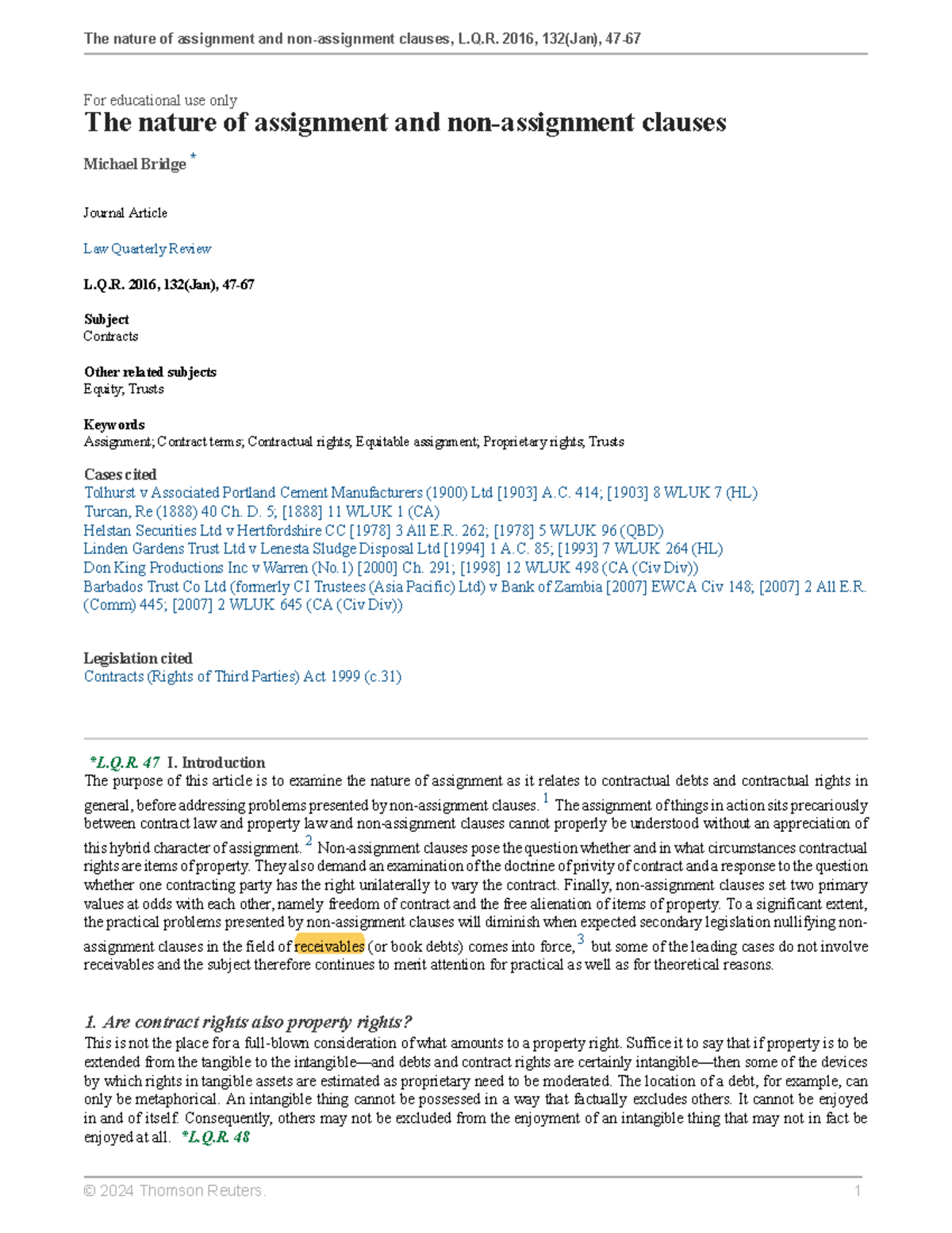 The nature of assignment and non-assignment clauses - For educational ...