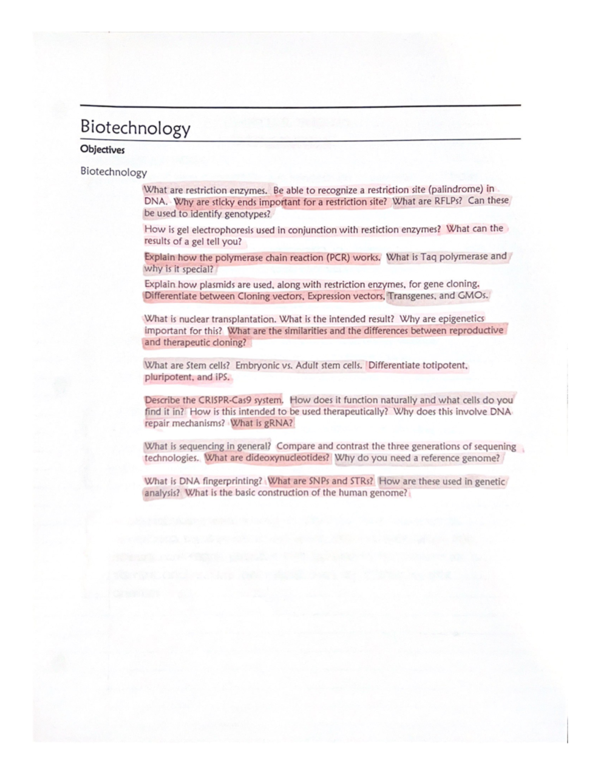 Biotechnology review sheet - BIO115A - Studocu
