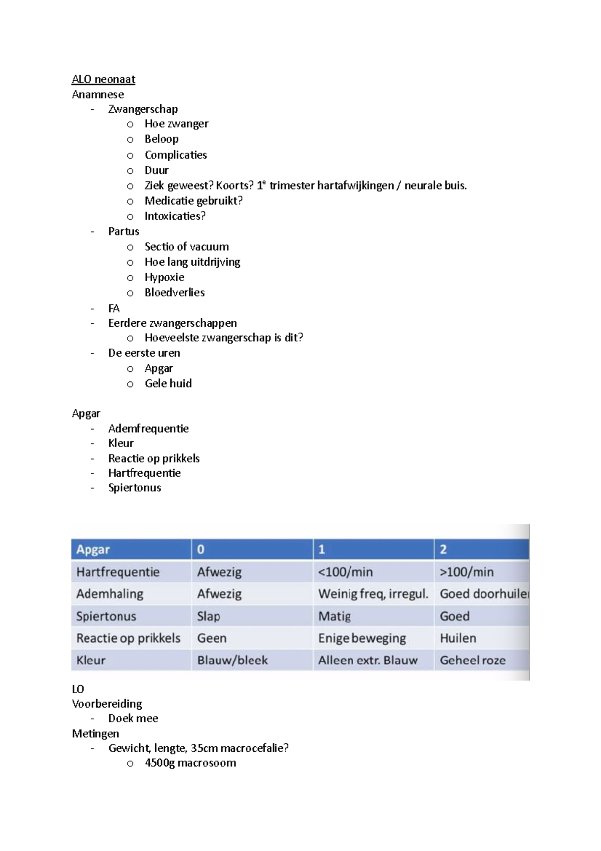 ALO neonaat - ALO neonaat Anamnese - Zwangerschap o Hoe zwanger o ...