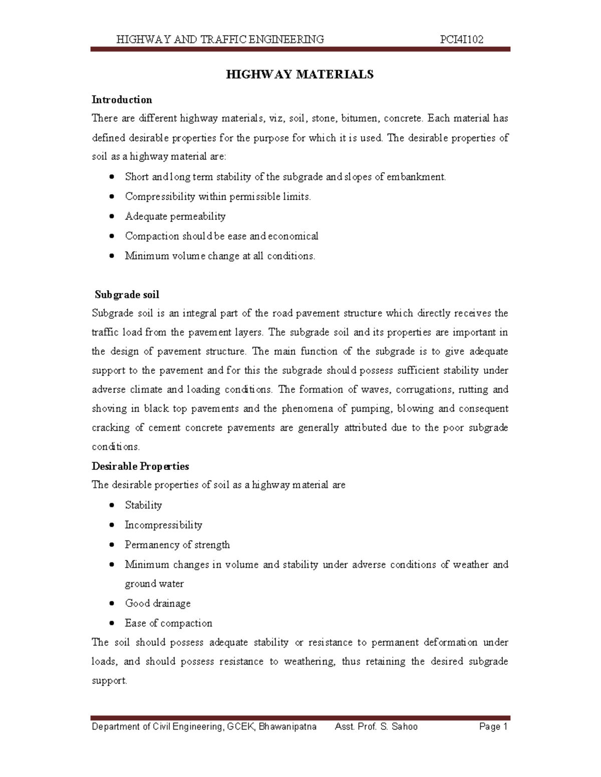 3.Highway Material and Hill roads - HIGHWAY MATERIALS Introduction ...