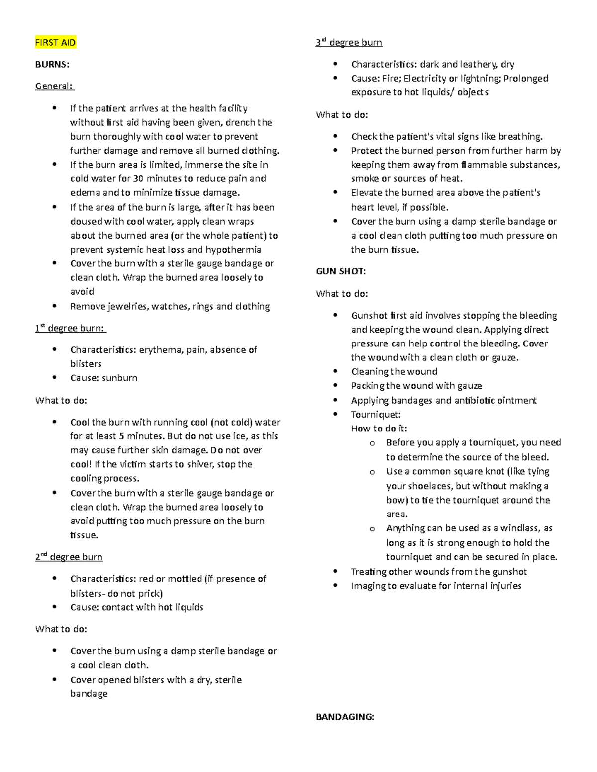 First-AID - Thanks - Bachelor Science in Nursing - Studocu