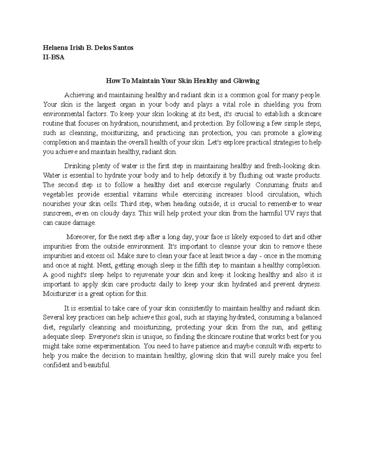 College writing - Helaena Irish B. Delos Santos II-BSA How To Maintain ...