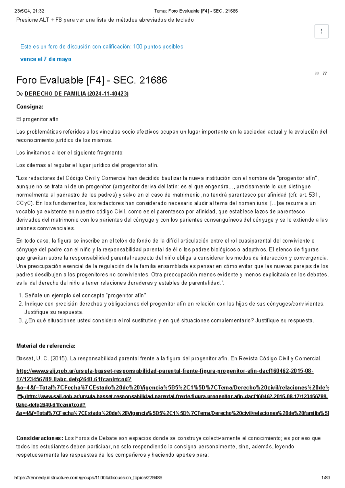 Foro evaluable 4 Derecho de Familia periodo 2024-1 - Este es un foro de discusión con ...