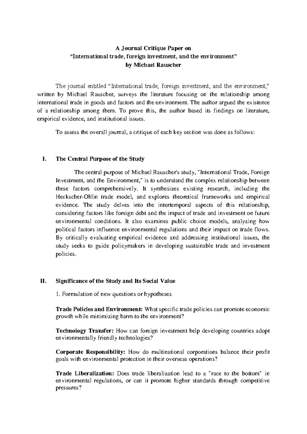 Journal Critique - The author argued the existence of a relationship ...