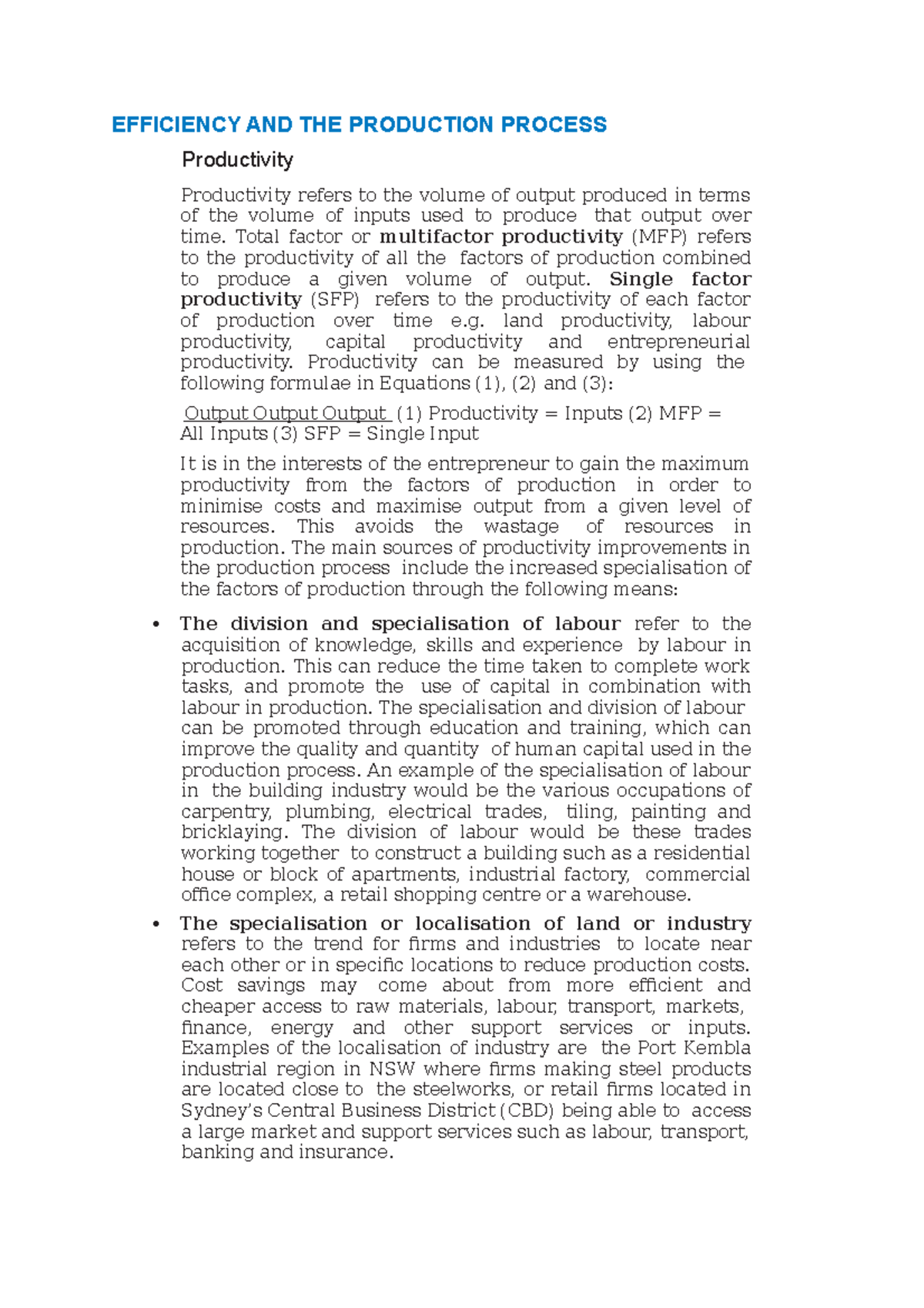 Efficiency AND THE Production Process - EFFICIENCY AND THE PRODUCTION ...