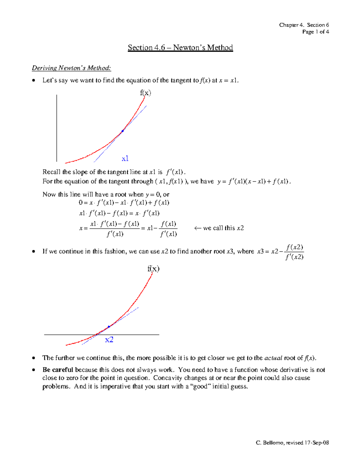 Ch04-Sect06B Section 4.6 – Newton’s Method - Page 1 of 4 Section 4 ...