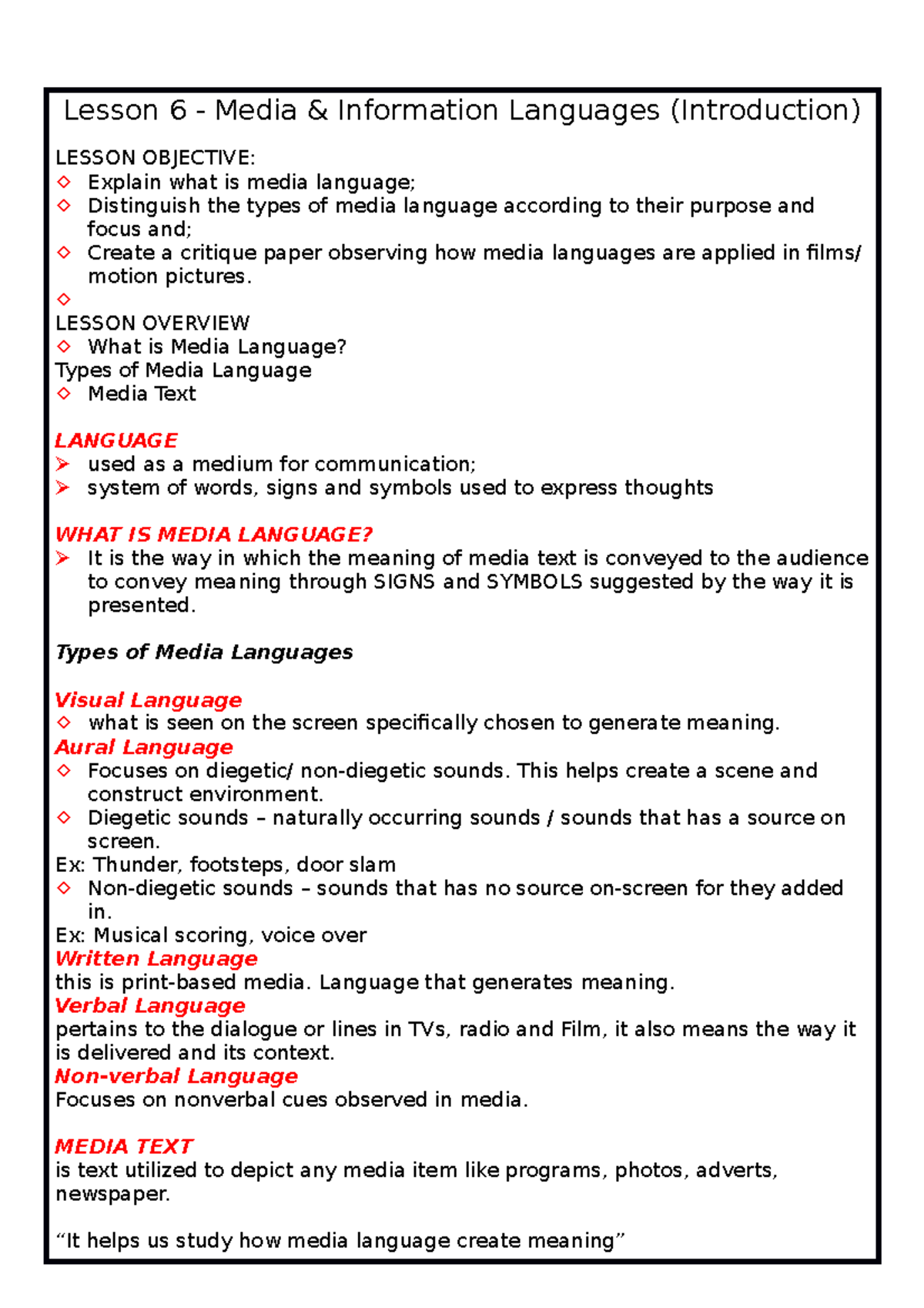 MIL Notes 2ND Quarter - Lesson 6 - Media & Information Languages ...