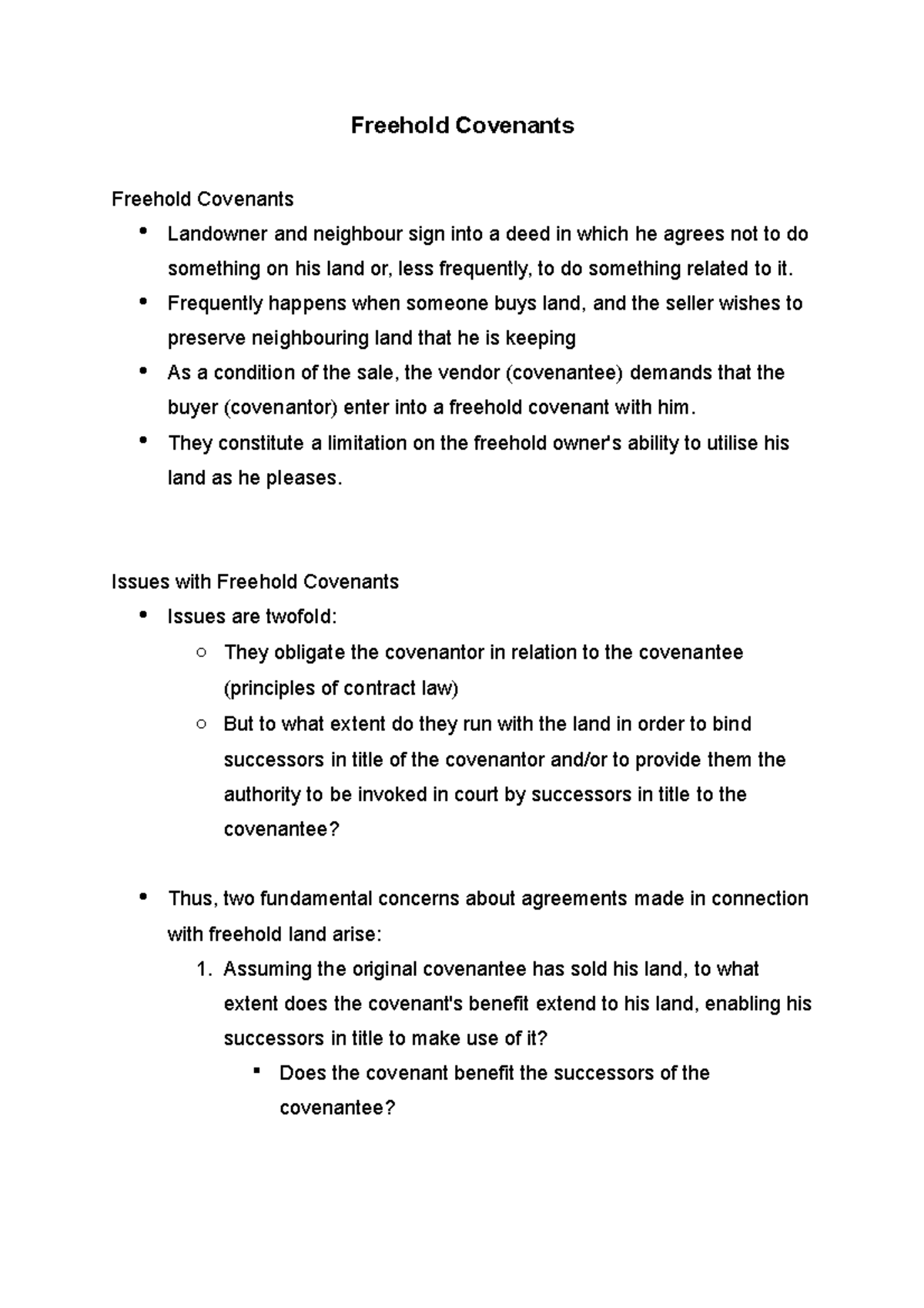 Freehold Covenants - Freehold Covenants Freehold Covenants Landowner ...