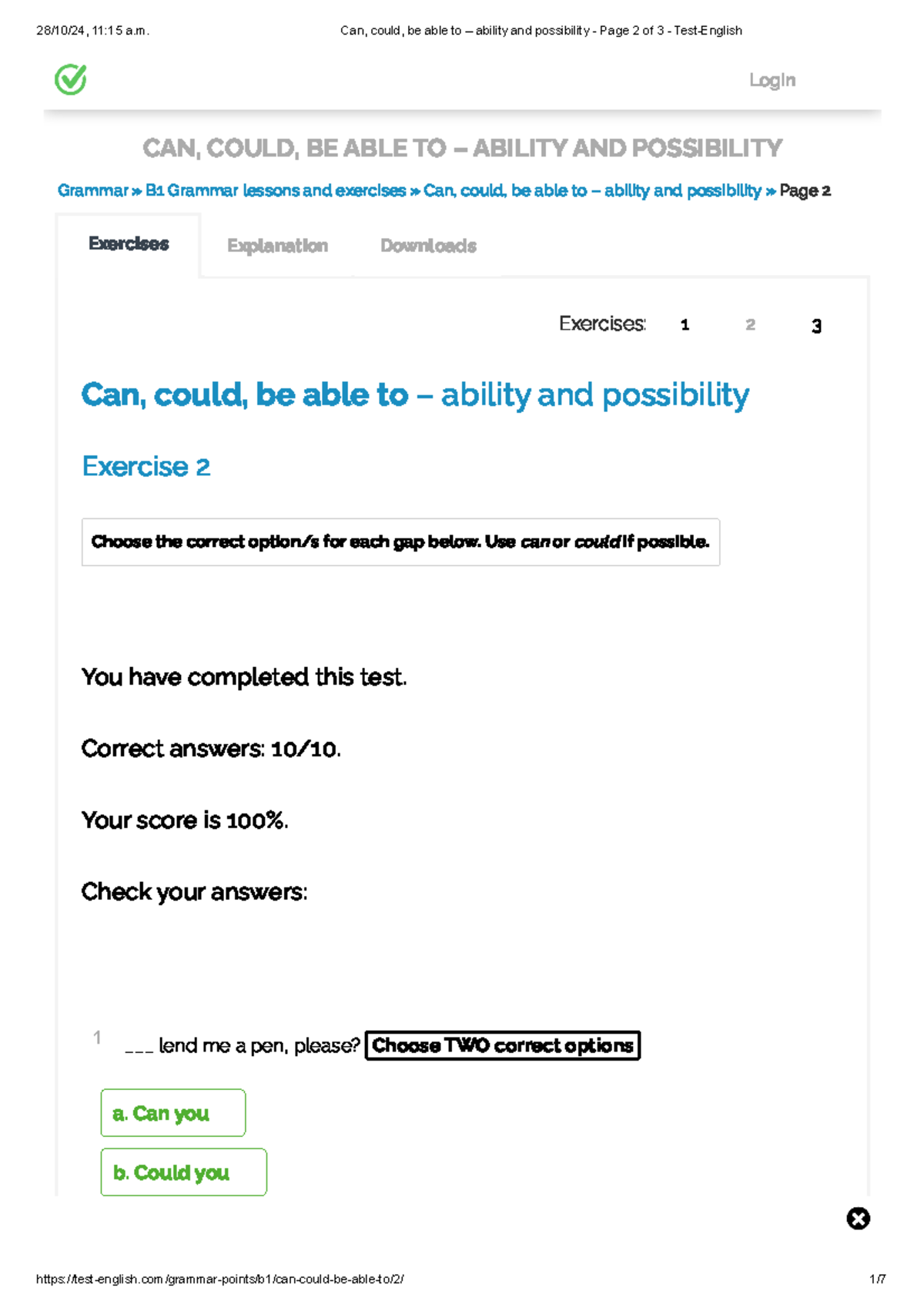 Can, could, be able to – ability and possibility - Page 2 of 3 - Test ...