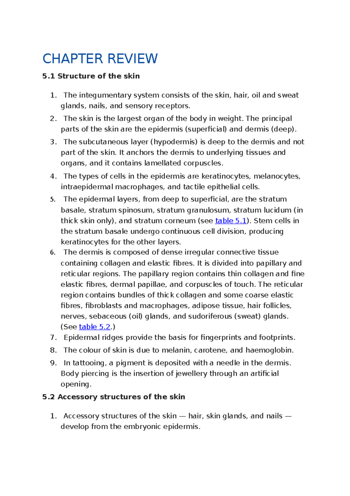 Integumentary System Chapter Review - CHAPTER REVIEW 5 Structure of the ...