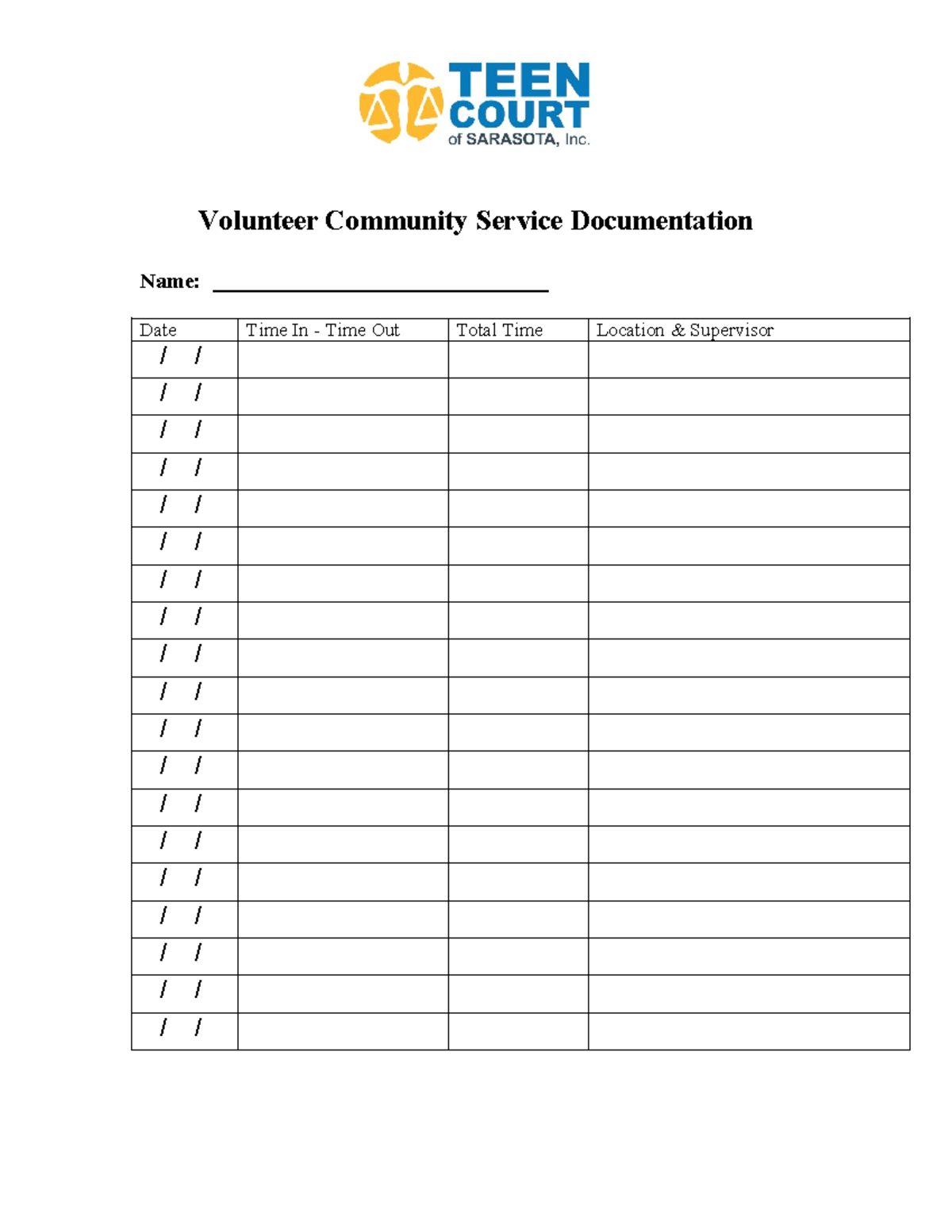 Volunteer Community Service Hour Sheet - Volunteer Community Service ...