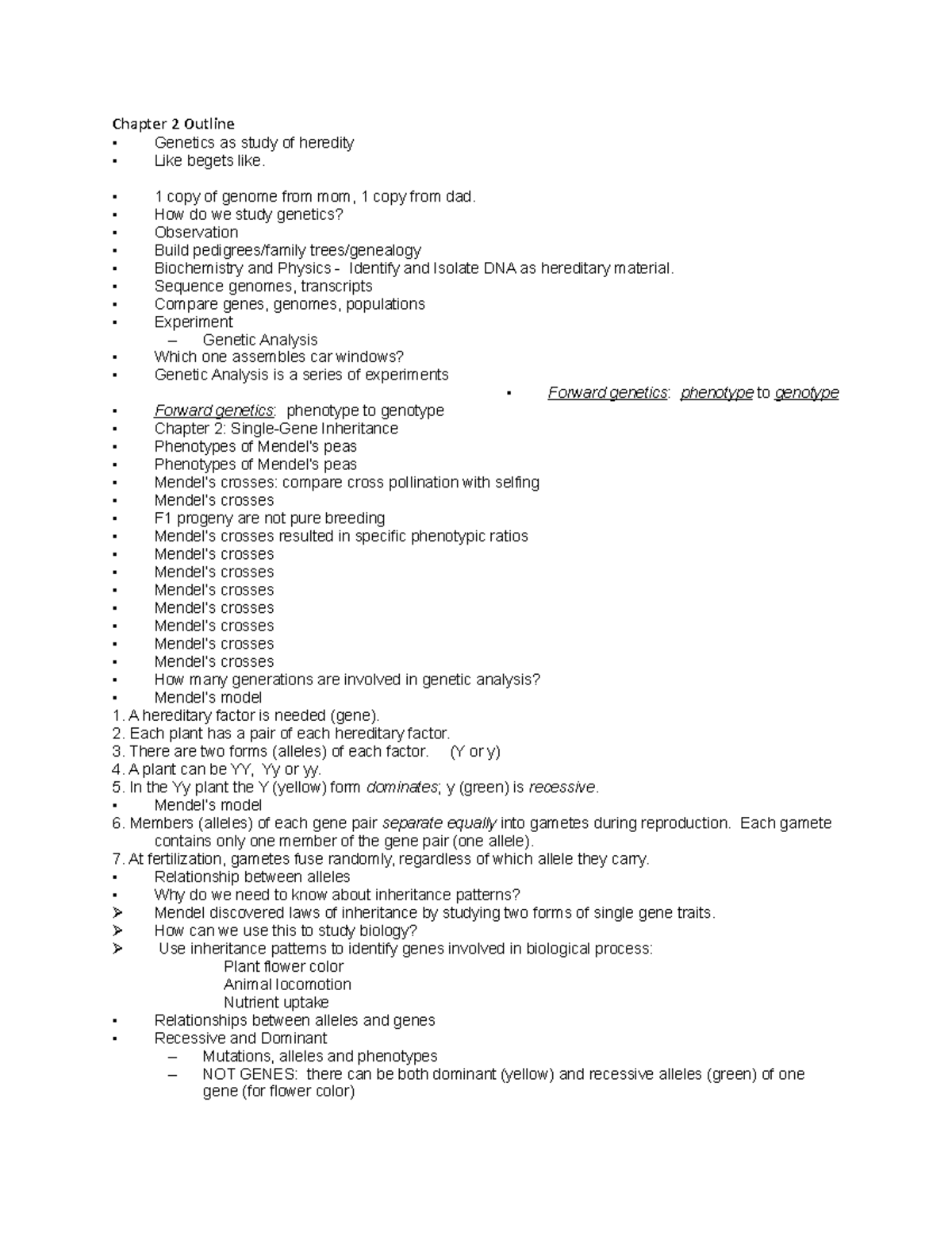 Chapter 2 Outline - Chapter 2 Outline Genetics as study of heredity ...