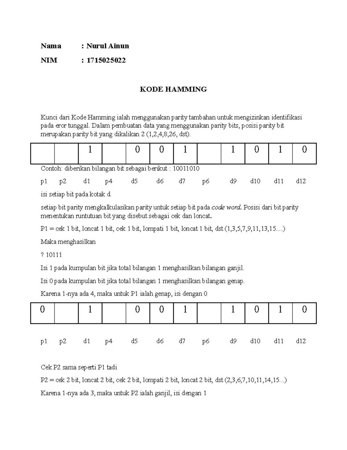 Kode Hamming - Dalam pembuatan data yang menggunakan parity bits, posisi parity bit merupakan ...