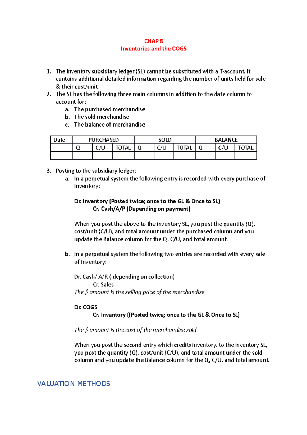 Chapter 8 - lecture notes financial accounting - CHAP 8 Inventories and ...