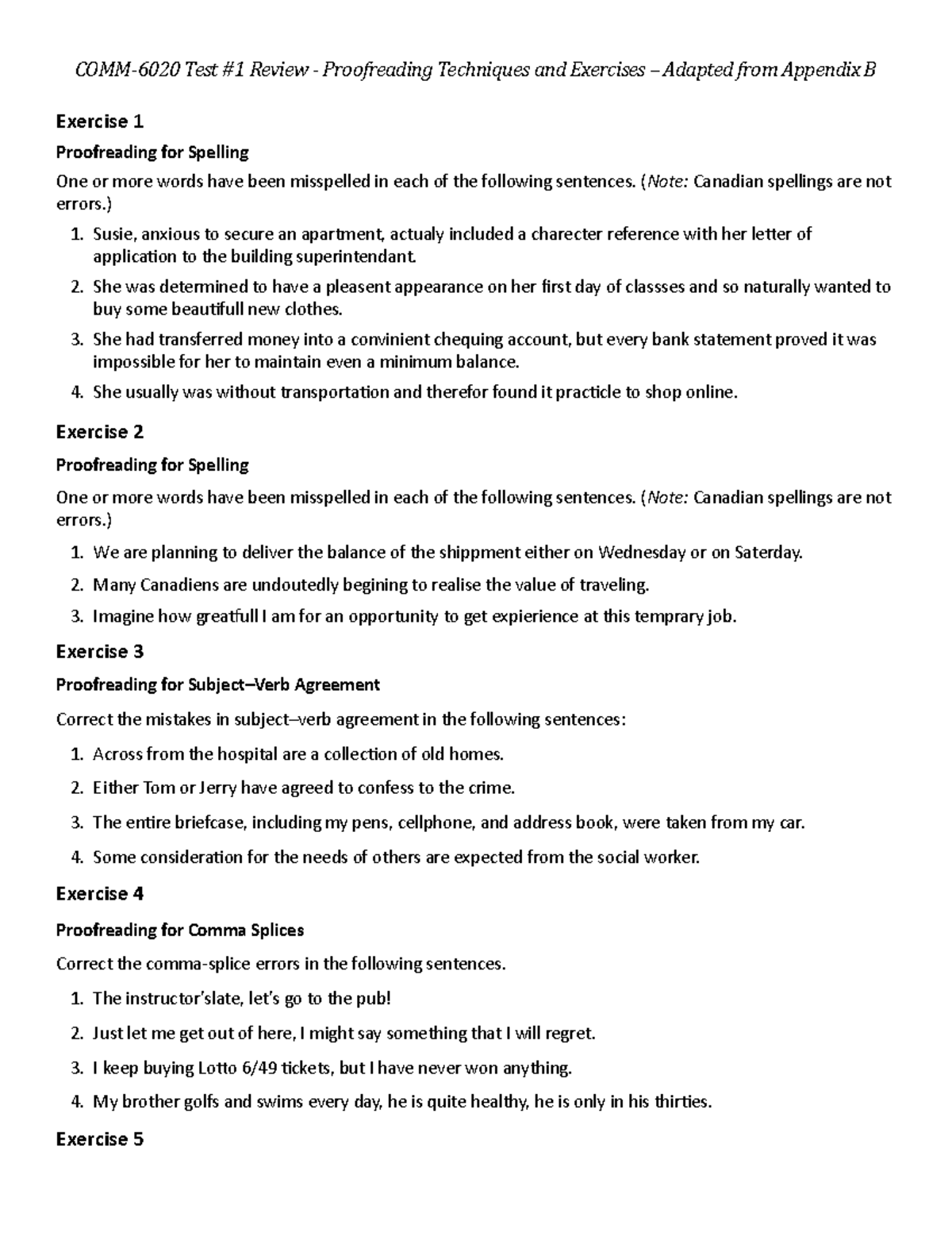 Test 1 Review Appendix B - COMM-6020 Test #1 Review - Proofreading ...