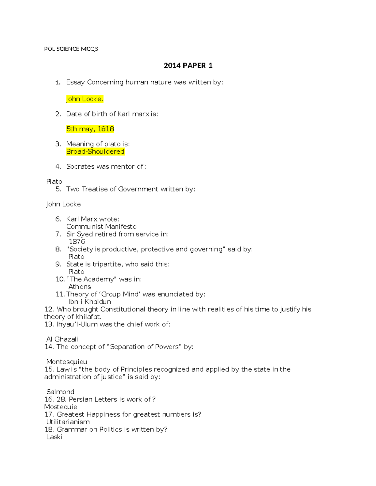 POL Science MCQS - i need this file - POL SCIENCE MCQS 2014 PAPER 1 1 ...