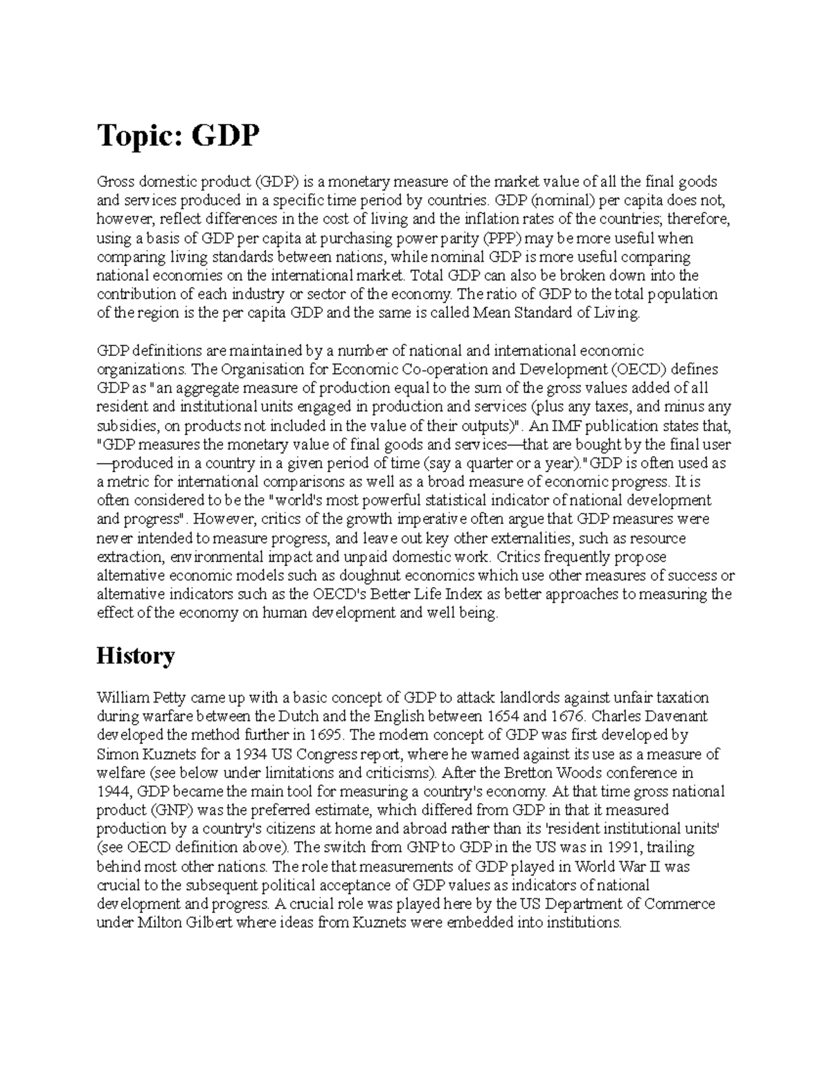 GDP - Lecture notes in English (organizational behaviour) on GDP ...