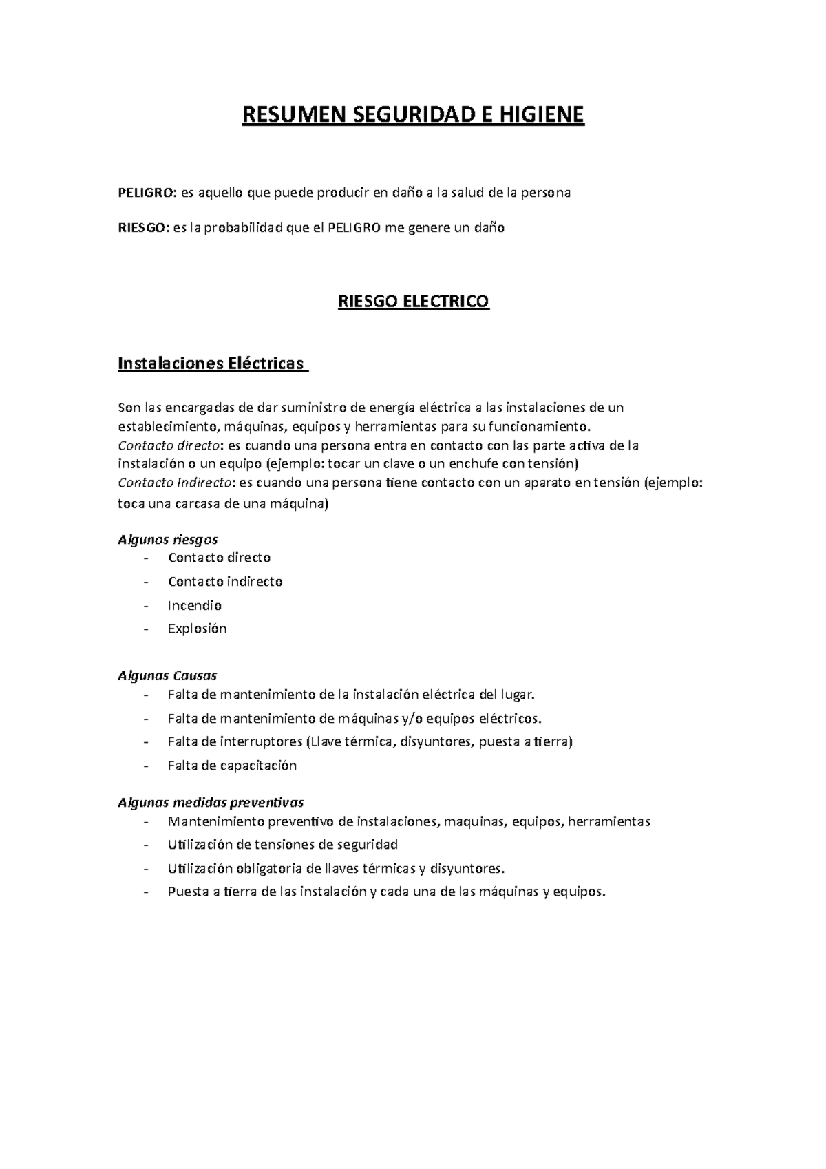 Resumen Seguridad E Higiene - RESUMEN SEGURIDAD E HIGIENE PELIGRO: es aquello que puede producir ...