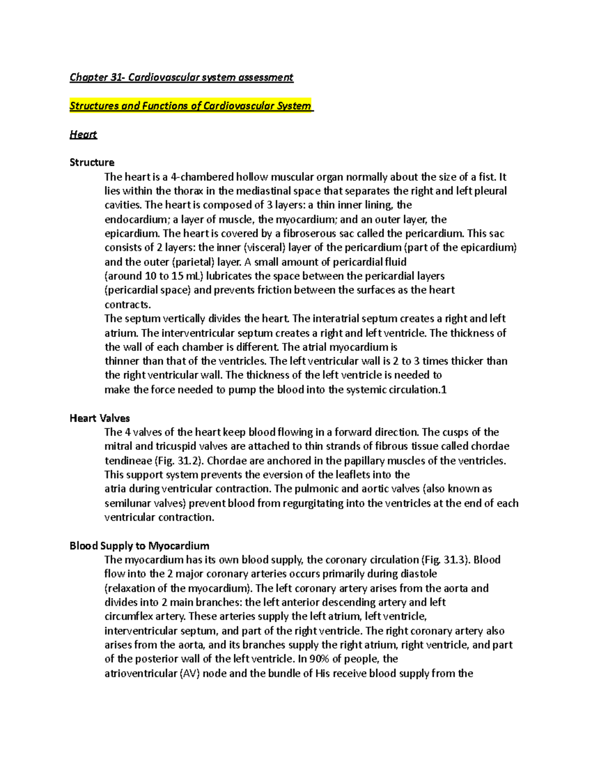Chapter 31- Cardiovascular system assessment - Chapter 31 ...