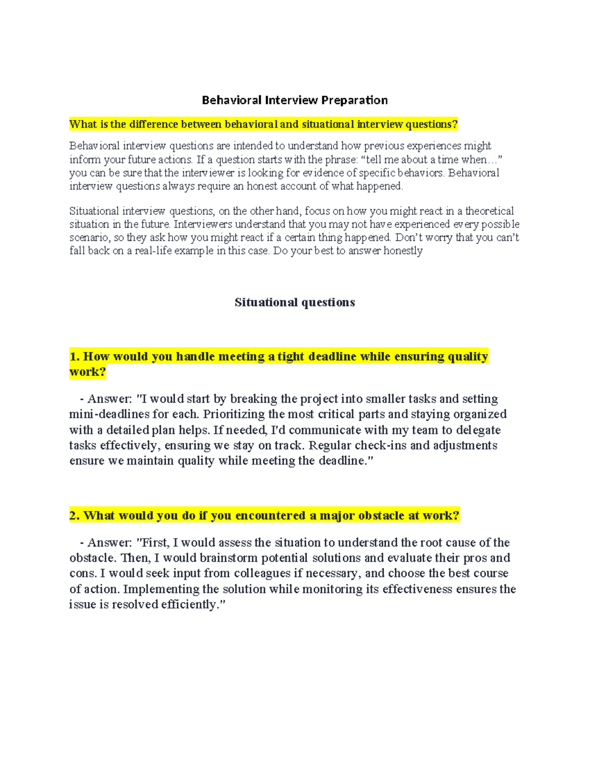 Behavioral Interview Preparation - If a question starts with the phrase ...