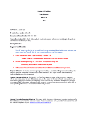 Lec1 Outline f23 - Introduction to Physical Geology – 101 Lecture Notes ...